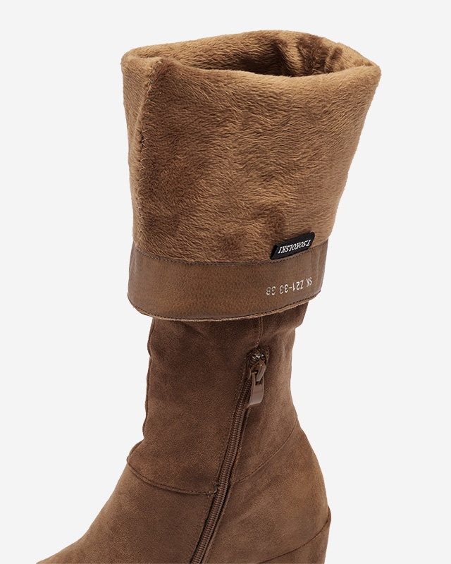 Barna női csizma oszlopon barna színben Beroll- Lábbeli - Barna ...